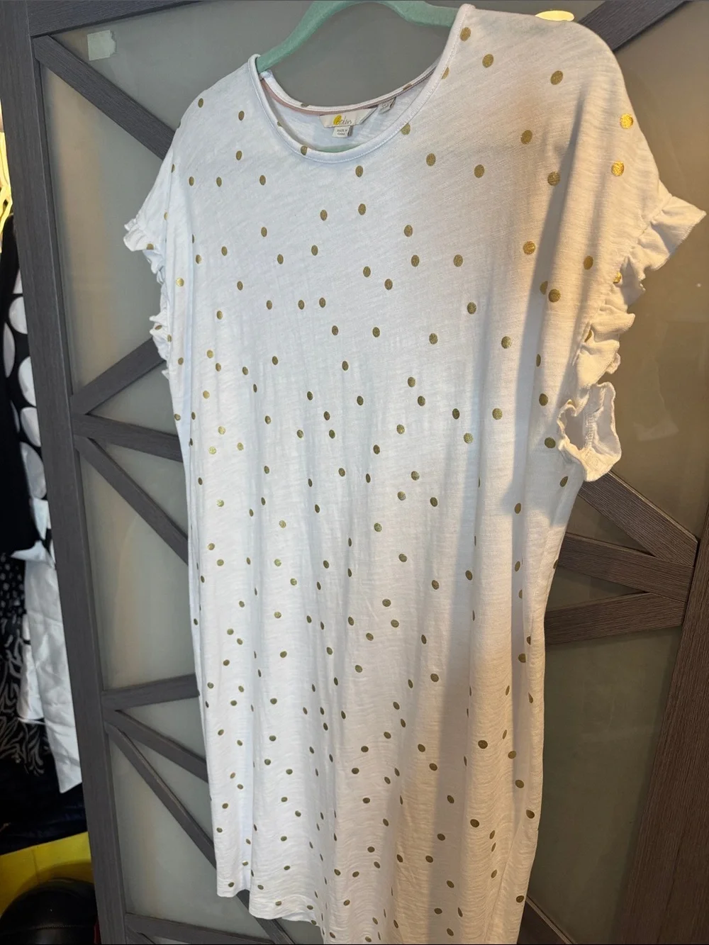 Boden | Dresses | Boden White Tee Dress With Gold Polka Dots | Poshmark